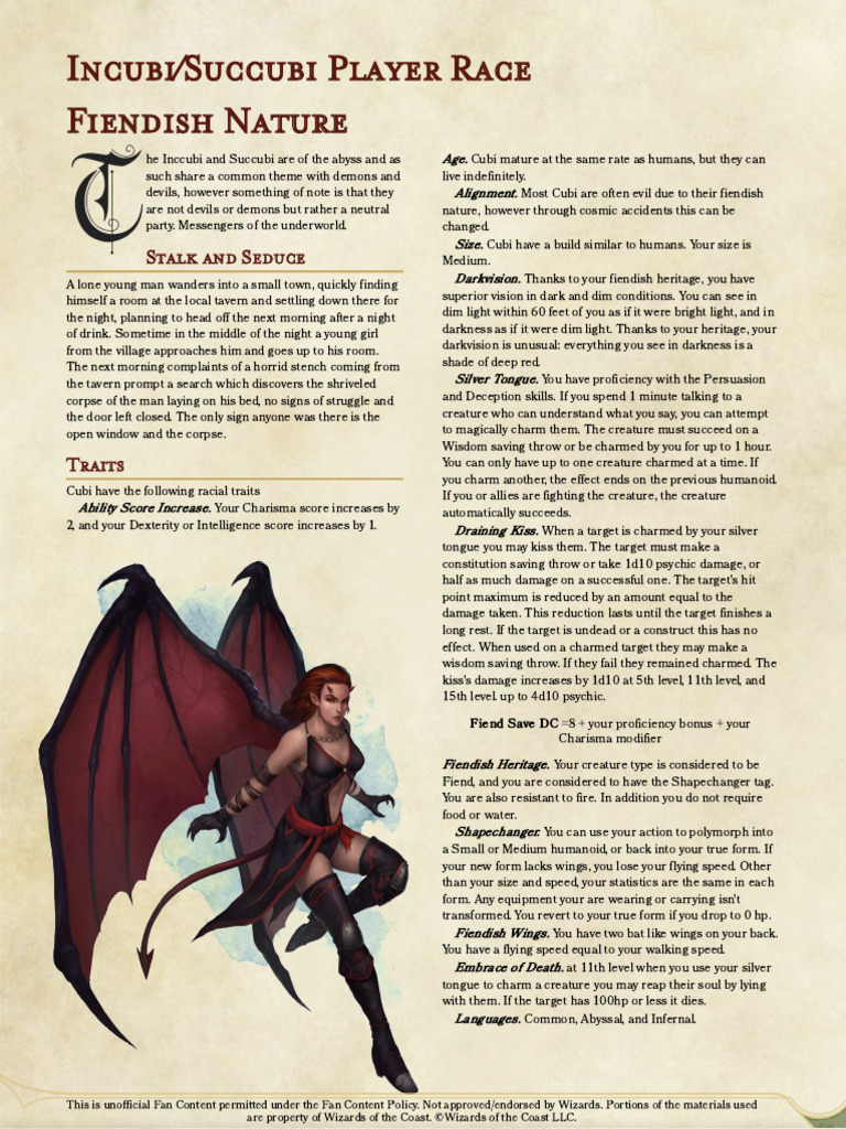 Incubus - Succubus 5e Race | PDF