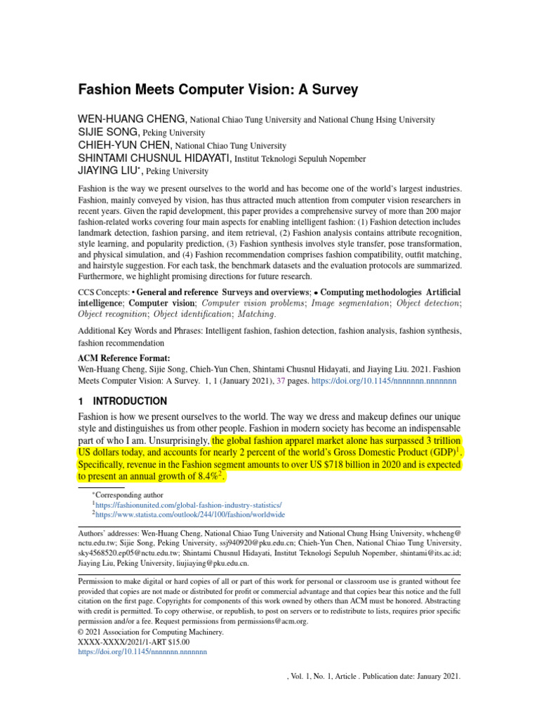 Fashion Meets Computer Vision A Survey | PDF | Image Segmentation ...