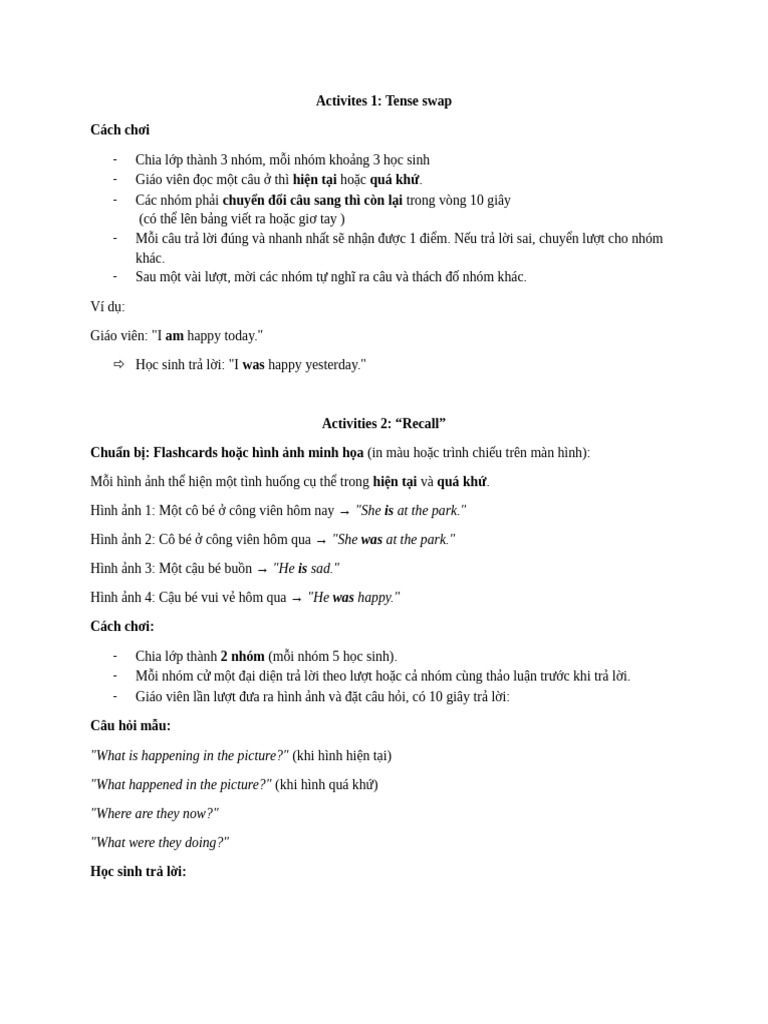 Tense Swap Activities for ESL Students | PDF | Adjective | Linguistic ...