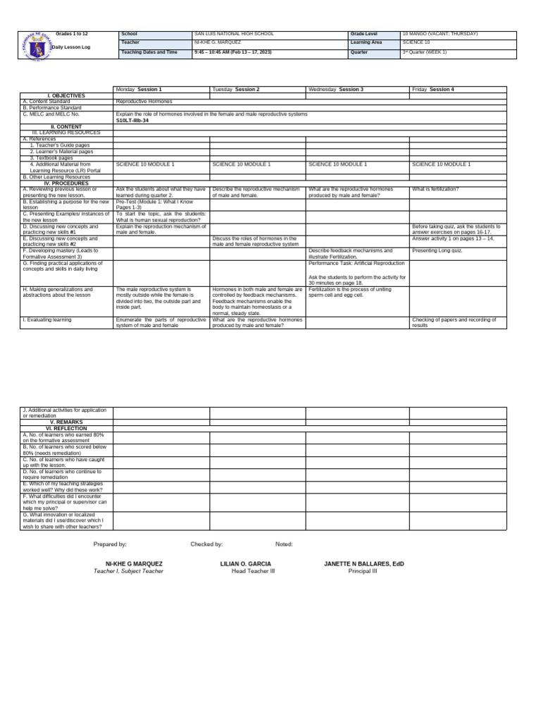 SCIENCE 10 DLL - 3rd quarter | PDF | Nucleotides | Rna