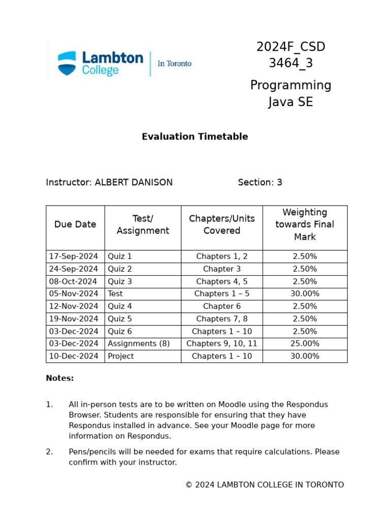 Evaluation Timetable-2024F - CSD 3464 - 3 | PDF