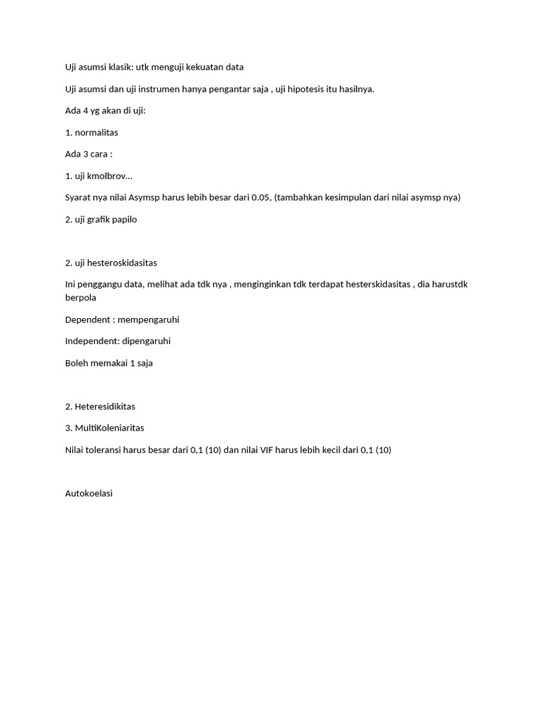 Uji Asumsi Klasik dalam Analisis Data | PDF