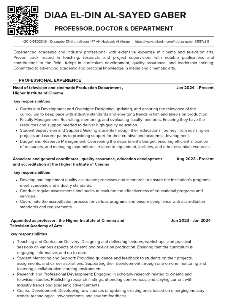 Prof. Dr. Diaa El-Din Al-Sayed Gaber | PDF | Curriculum | Academic Degree