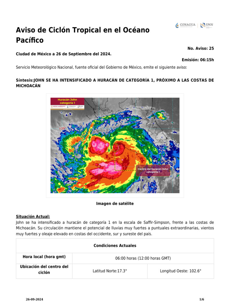Aviso de Ciclón Tropical en El Océano Pacífico - 5944 | PDF | Ciclones ...