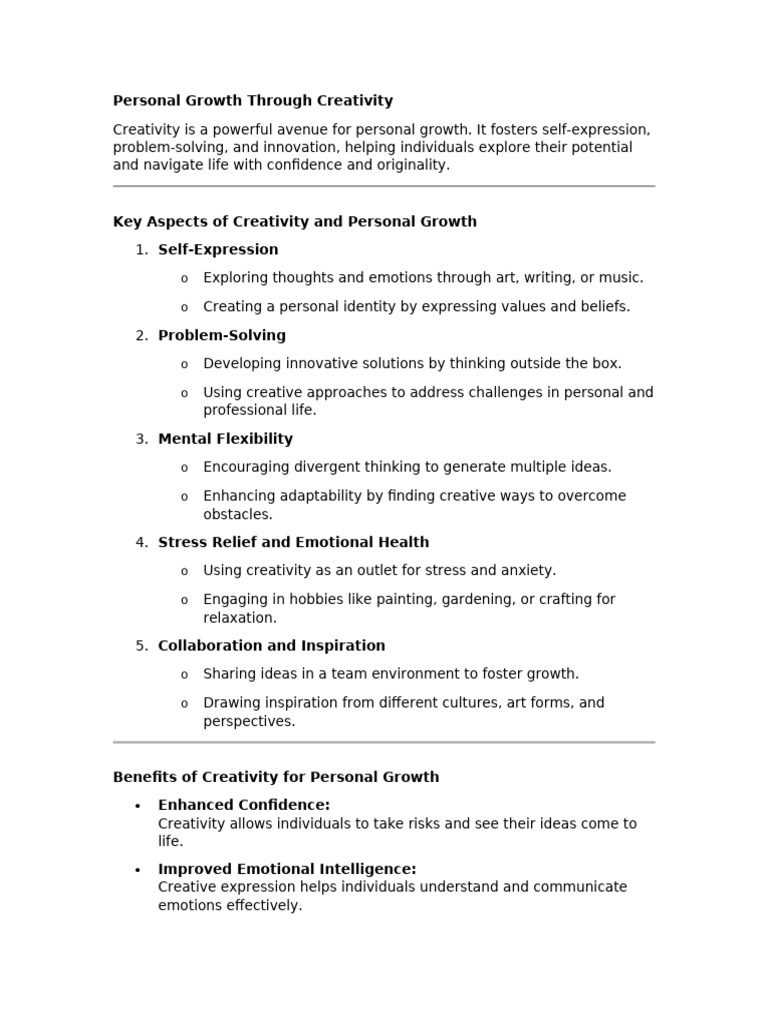 Unlock Personal Growth Through Creativity | PDF | Creativity ...