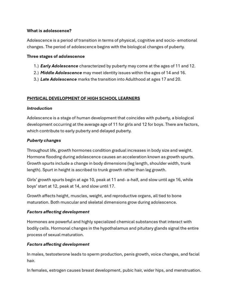 adolescence-handouts | PDF | Puberty | Adolescence
