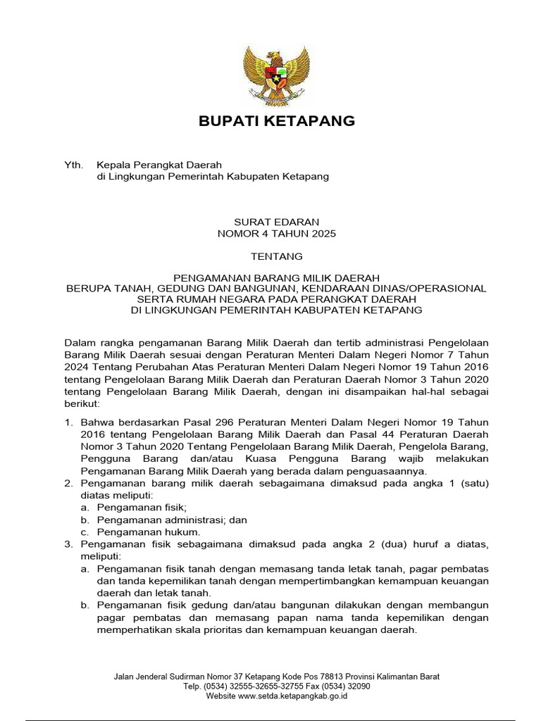 Surat Edaran Bupati Tentang Pengamanan BMD 2025 | PDF