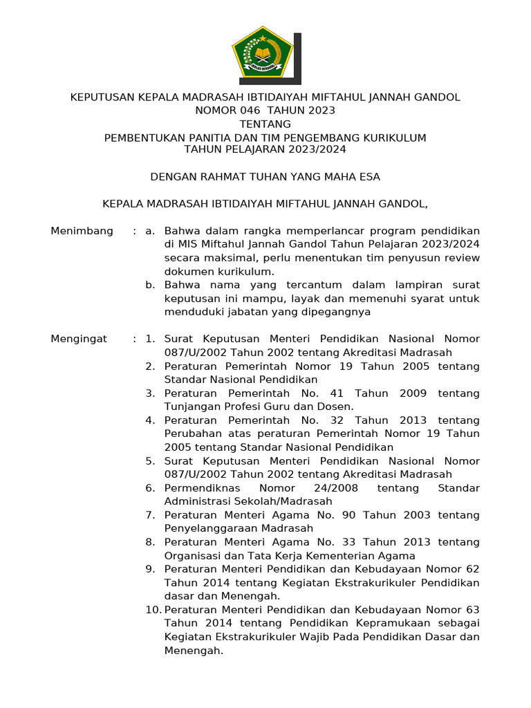 Contoh SK Tim Pengembang | PDF