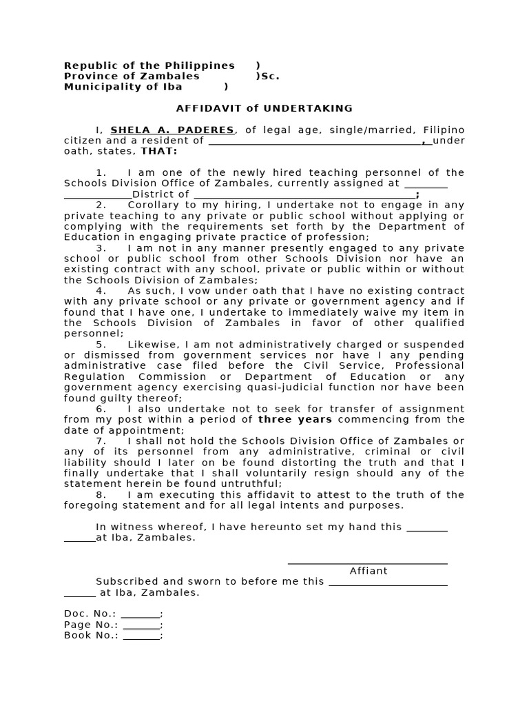 Affidavit of Undertaking TEACHING | PDF