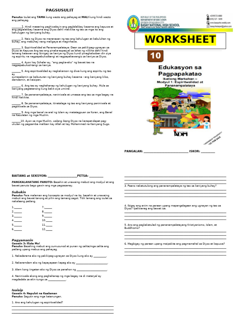 ESP 10 Q3 M1 Worksheet | PDF