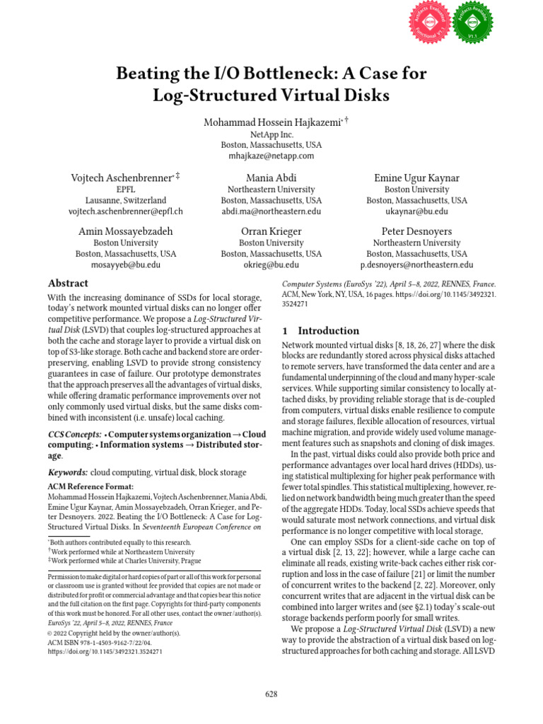 Beating The IO Bottleneck - A Case For Log-Structured Virtual Disks | PDF | Hard Disk Drive ...