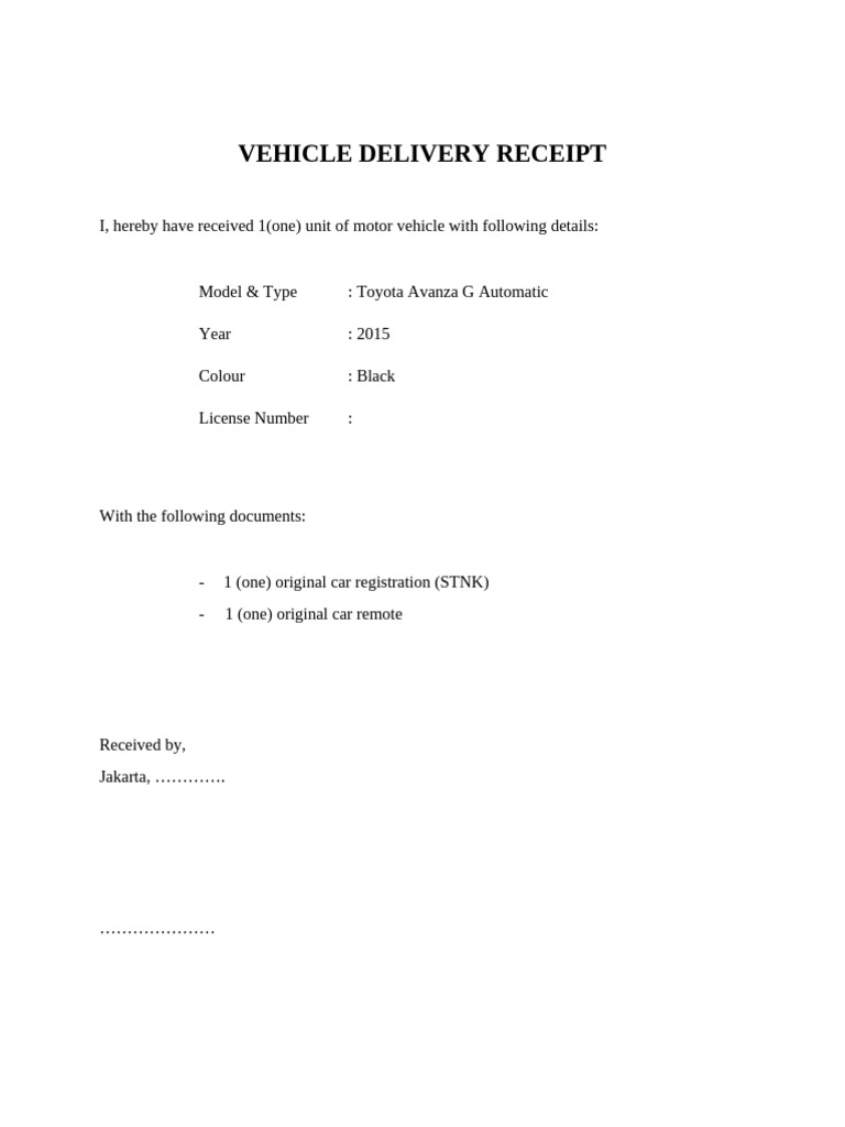 Vehicle Delivery Receipt D | PDF