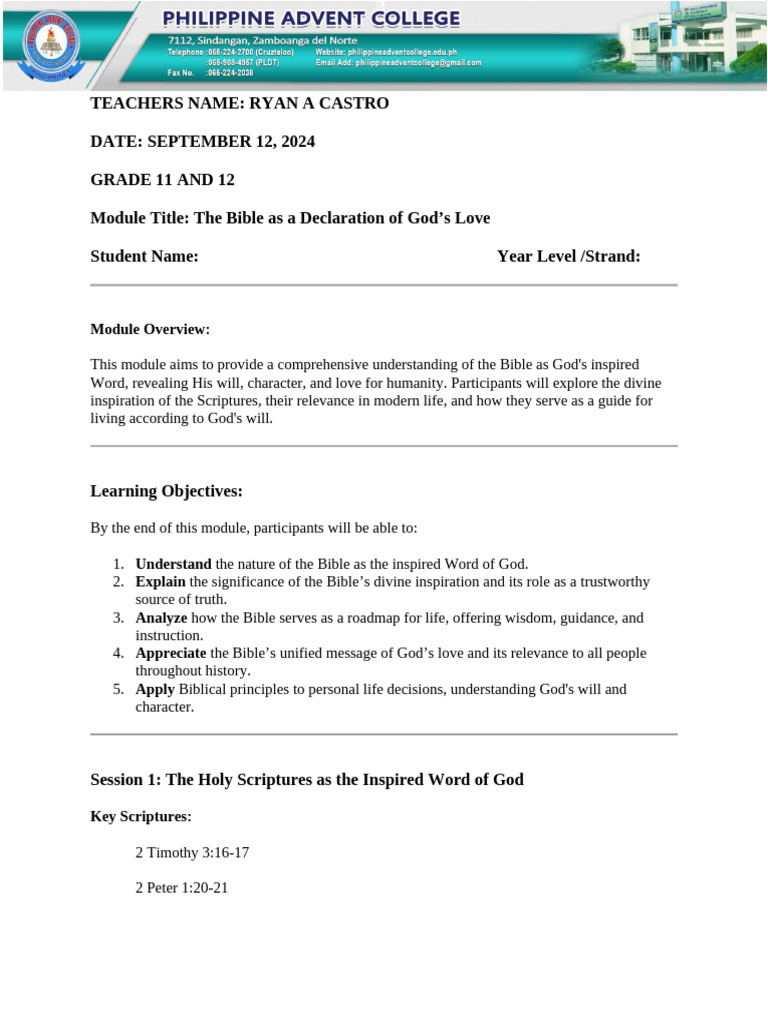 Grade 11 and 12 Module. Final | PDF | Bible | Revelation
