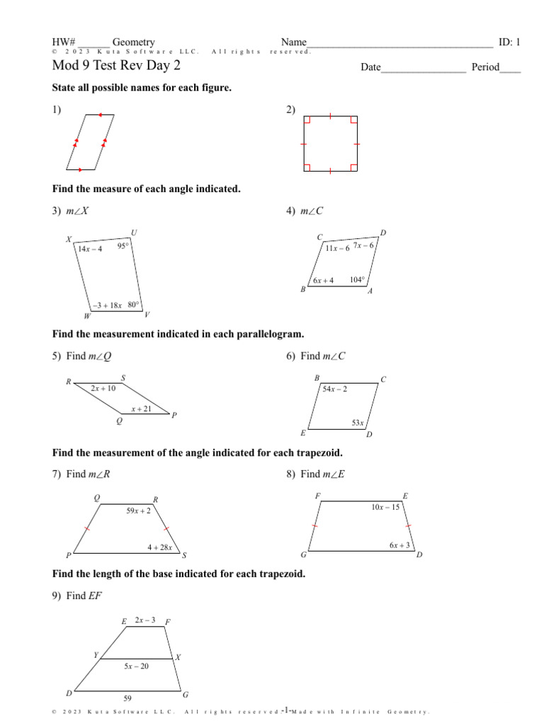 Geometry Test Review Worksheet | PDF | Elementary Geometry | Euclidean ...