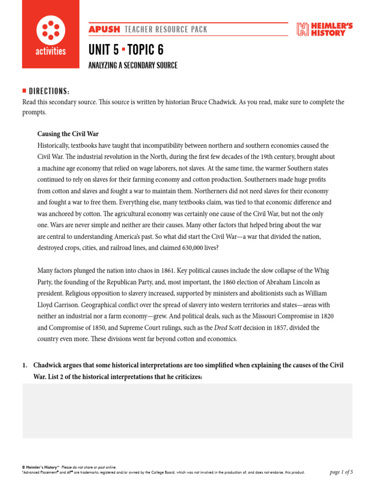 APUSH_TRP_ACT_5.6_Analyzing_a_Secondary_Source | PDF | American Civil ...