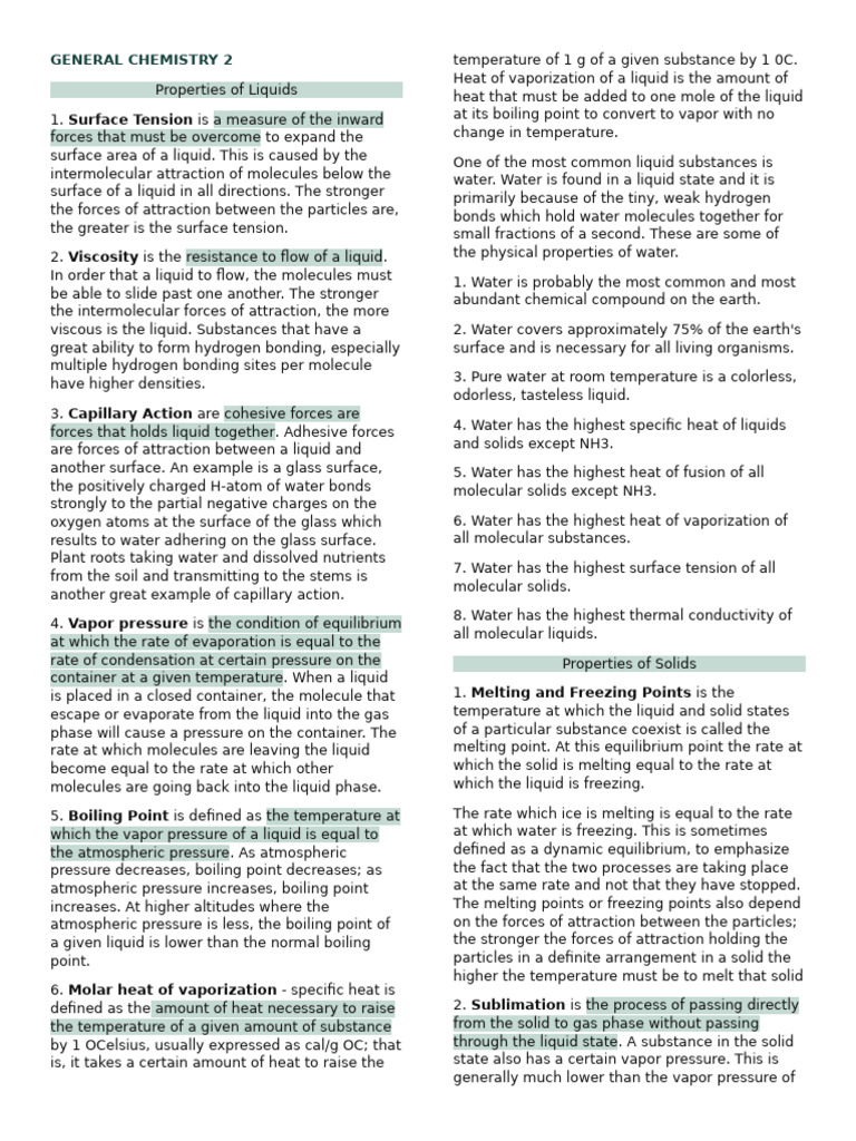 General Chemistry 2 Notes | PDF | Liquids | Water