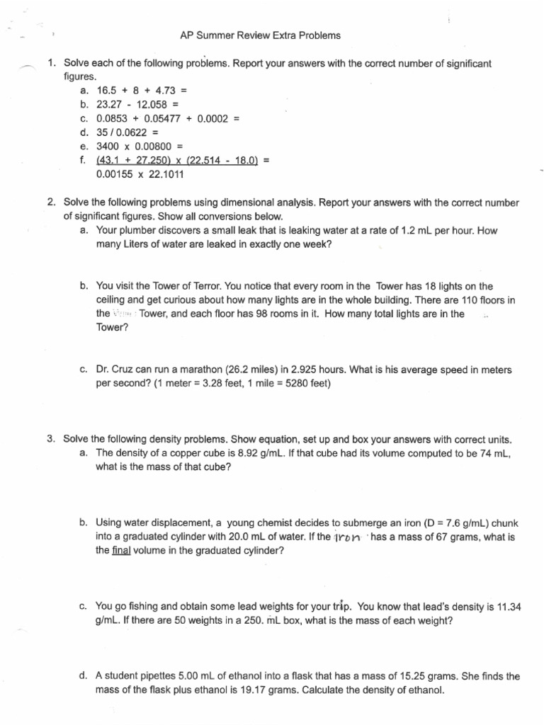 AP Summer Review Extra Problems-1 | PDF
