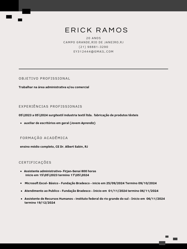Currículo Erick Wesley Ramos Dos Santos | PDF