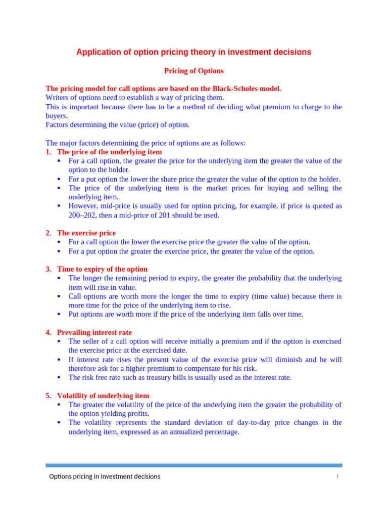 Option Pricing Theory for Investments | PDF | Option (Finance) | Net ...