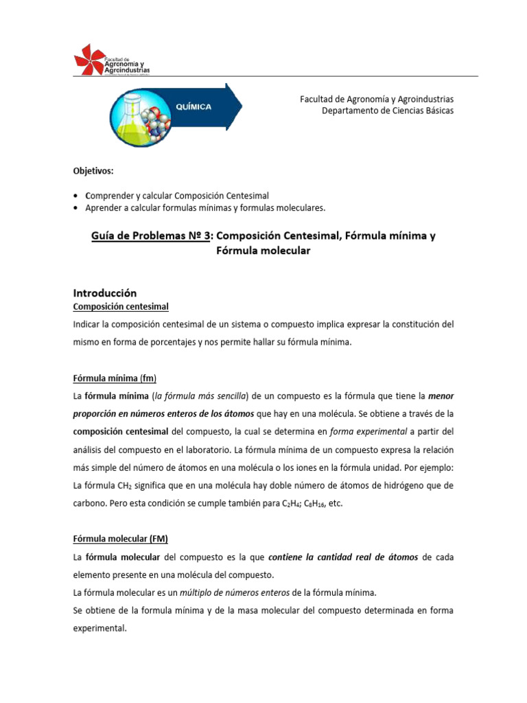 Composición Centesimal y Fórmulas Químicas | PDF | Fórmula | Moléculas