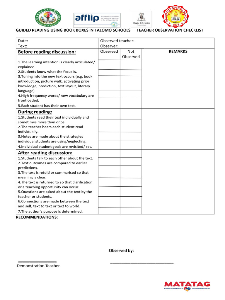 V2Teacher-Observation-Checklist | PDF