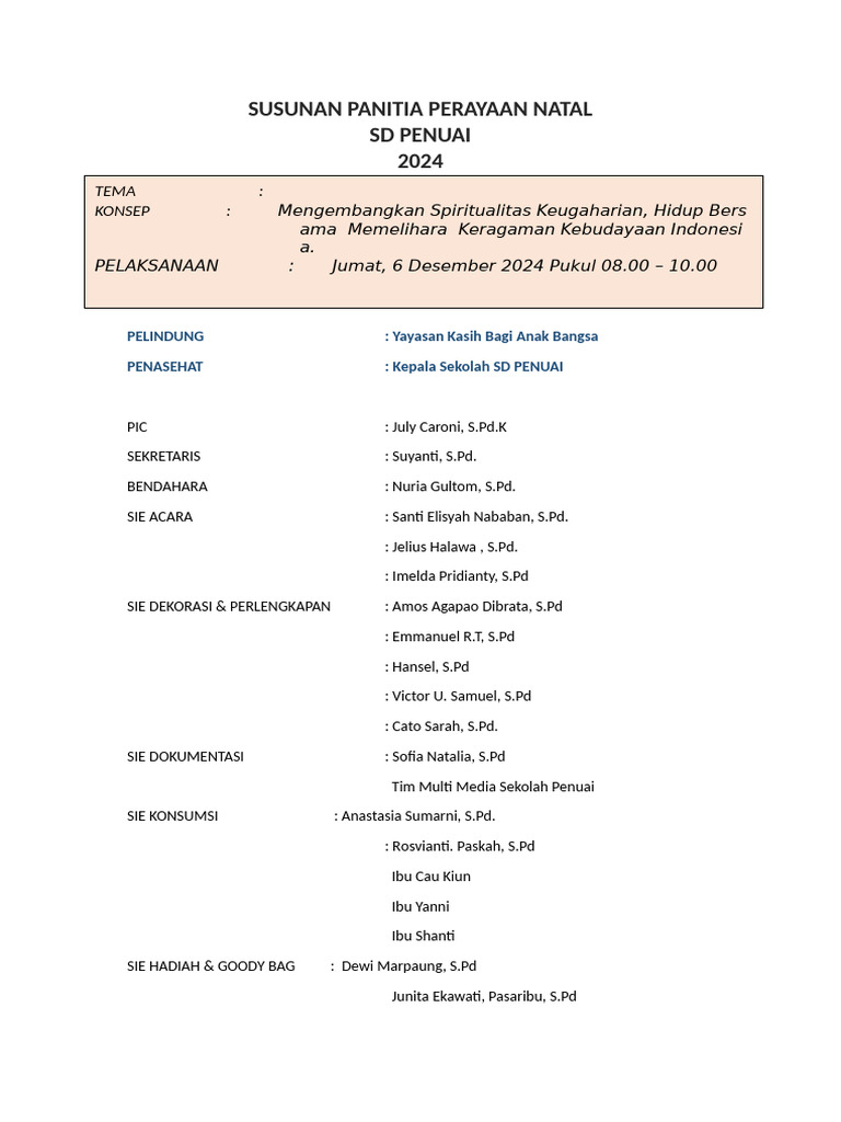 Susunan Panitia Perayaan Natal | PDF