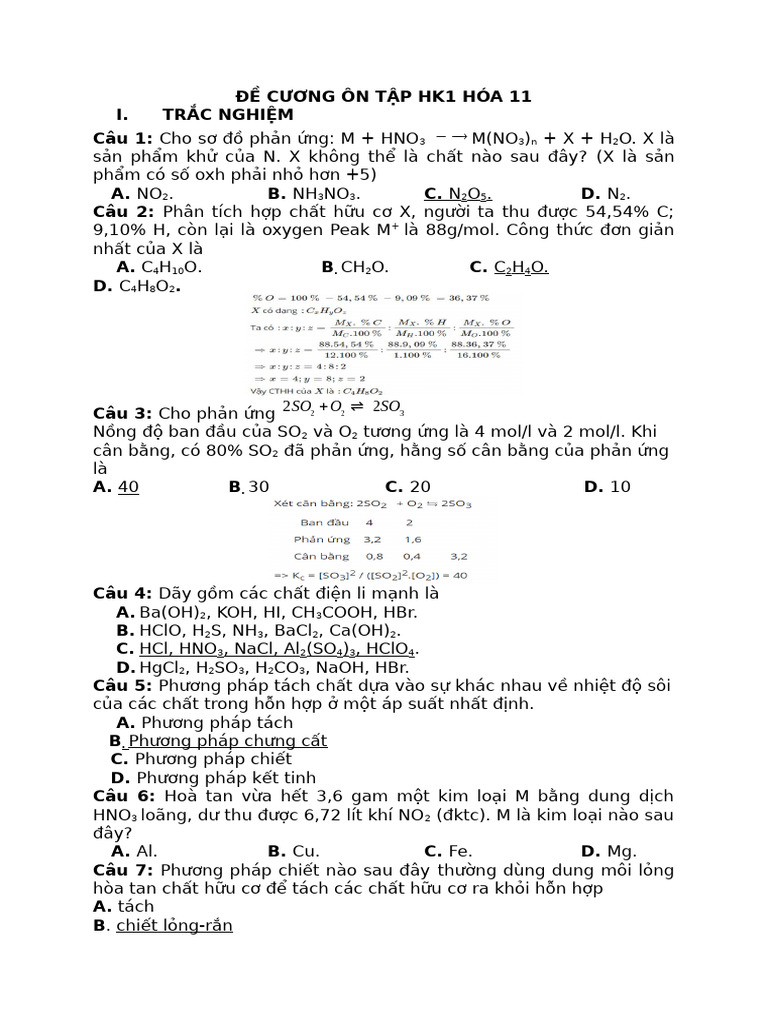 ĐỀ CƯƠNG ÔN TẬP HK1 HÓA 11 | PDF