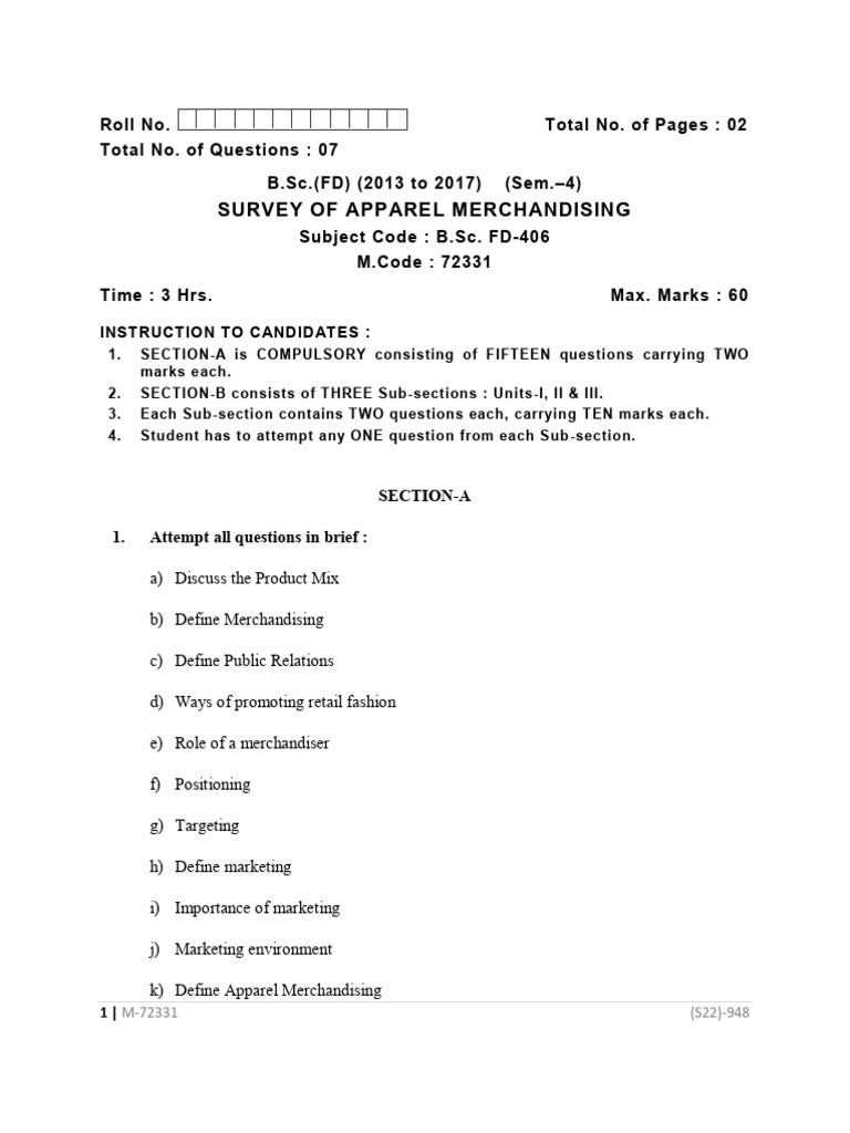 Apparel Merchandising Exam Guide | PDF