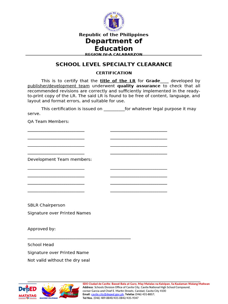 School Level Clearance | PDF