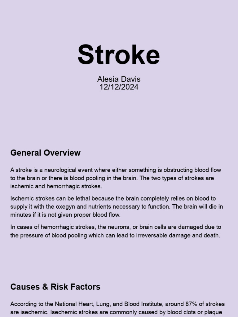 Stroke - Neurological Presentaion Final - Alesia Davis | PDF | Stroke | Ischemia