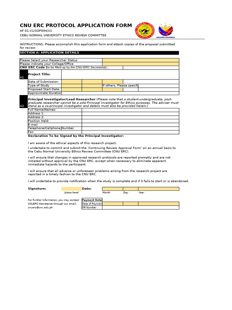 Form 1. Protocol Review Application Form | PDF