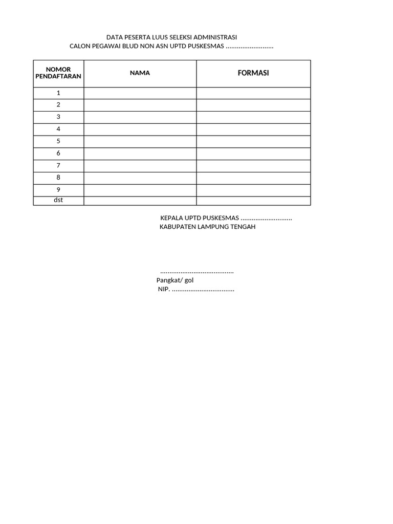 Form Rekap Nilai Test Tulis & Wawancara Puskesmas | PDF