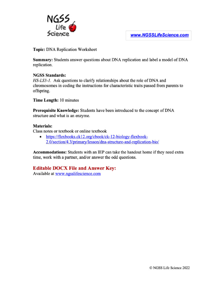 Dna Replication Ws | PDF