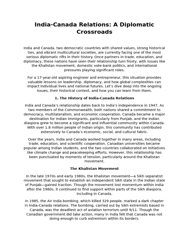India-Canada Relations A Diplomatic Crossroads | PDF | Diplomacy ...