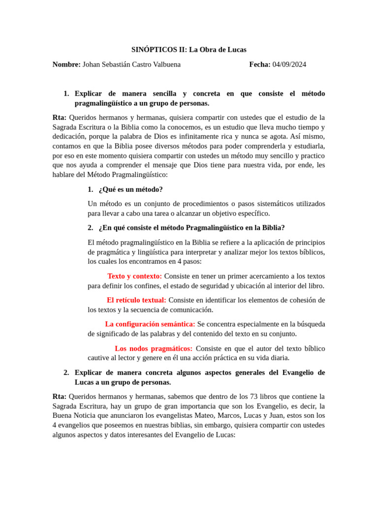 Johan Castro | PDF | Evangelio De Lucas | Evangelios