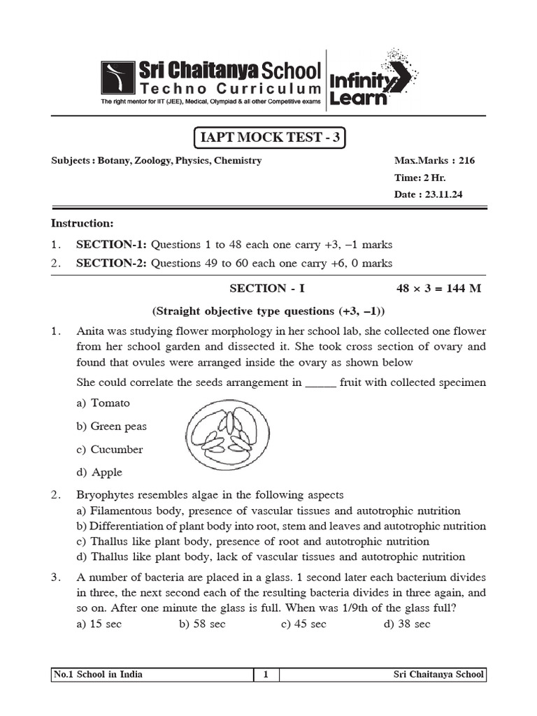 IAPT Mock Test 3 - November 2024 | PDF | Cellular Respiration | Gases