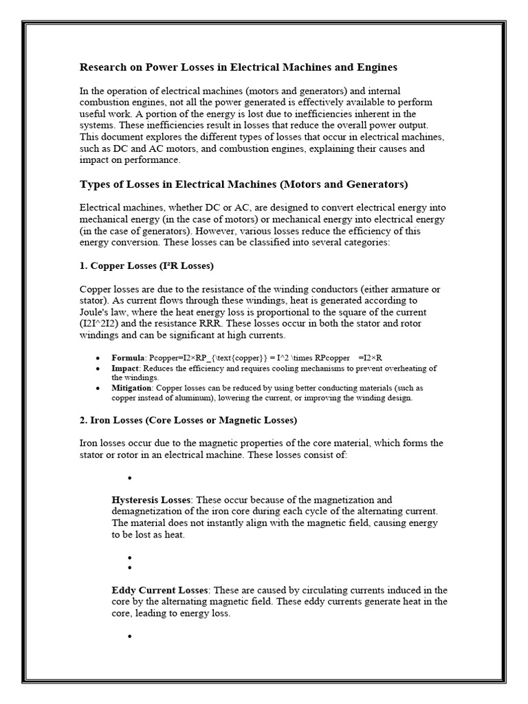 Research On Power Losses in Electrical Machines An | PDF | Internal ...