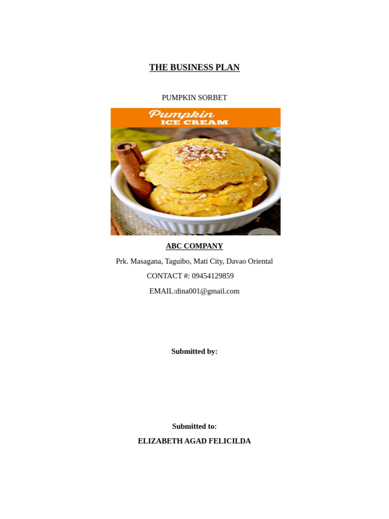 Pumpkin Sorbet Business Plan | PDF | Ice Cream | Malnutrition