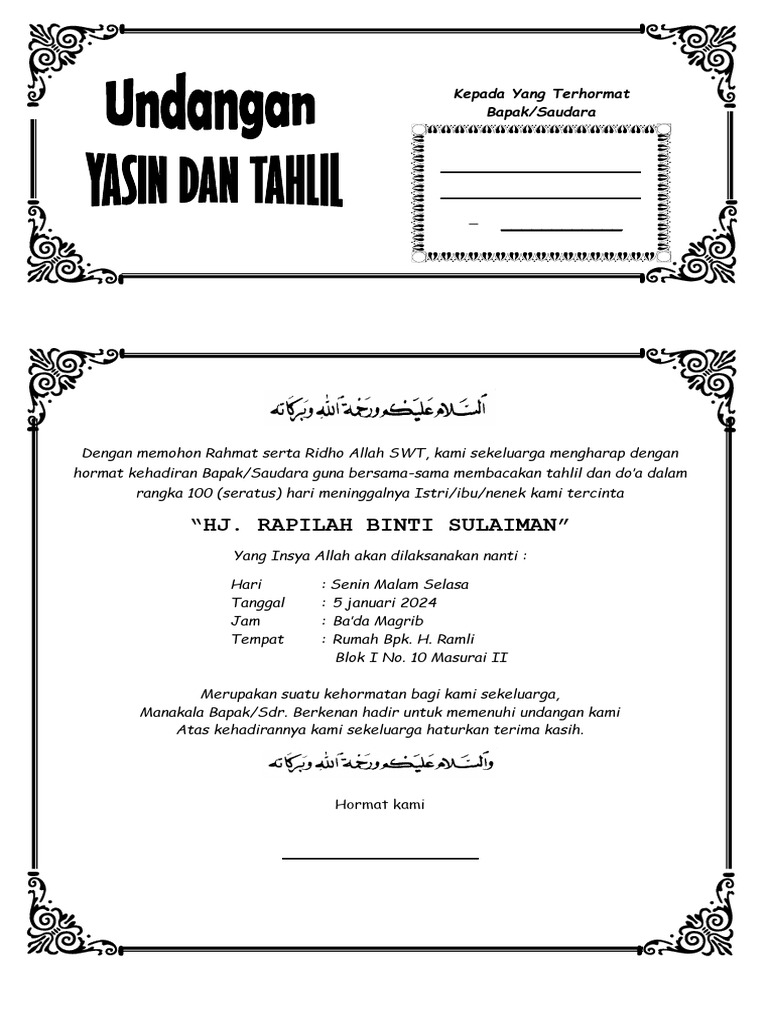 Undangan Tahlil 100 Hari 1 | PDF