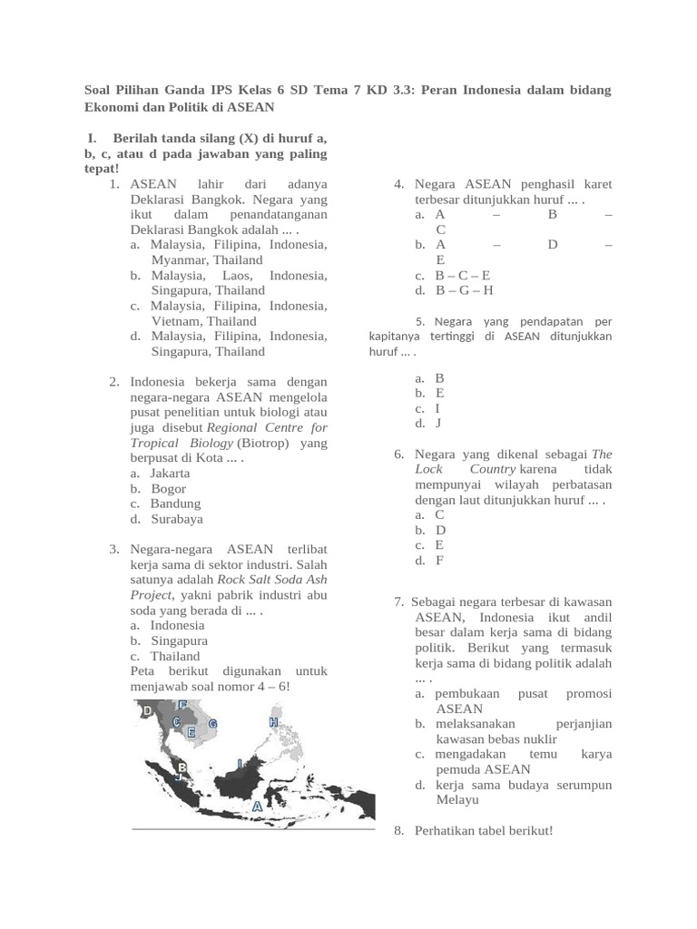 Soal Pilihan Ganda IPS Kelas 6 SD Tema 7 KD 3 | PDF