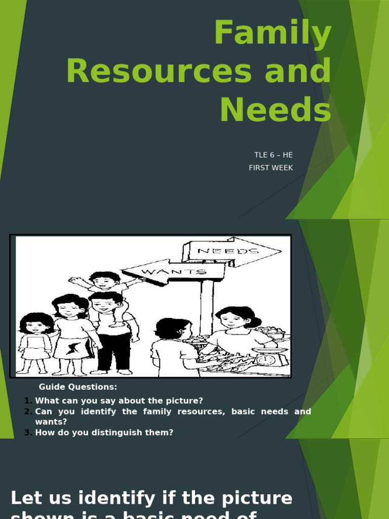 Family Resources: Needs vs. Wants in TLE 6 | PDF | Intelligence | Resource