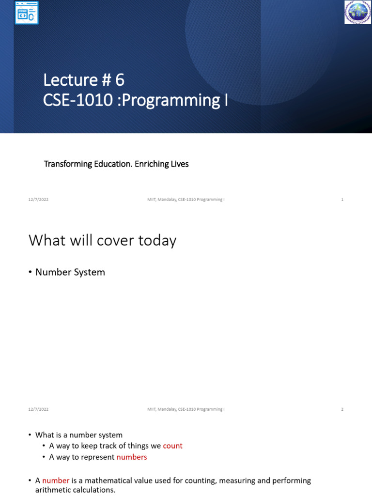 Lecture6# - CSE-1010-2 | PDF | Bit | Numbers