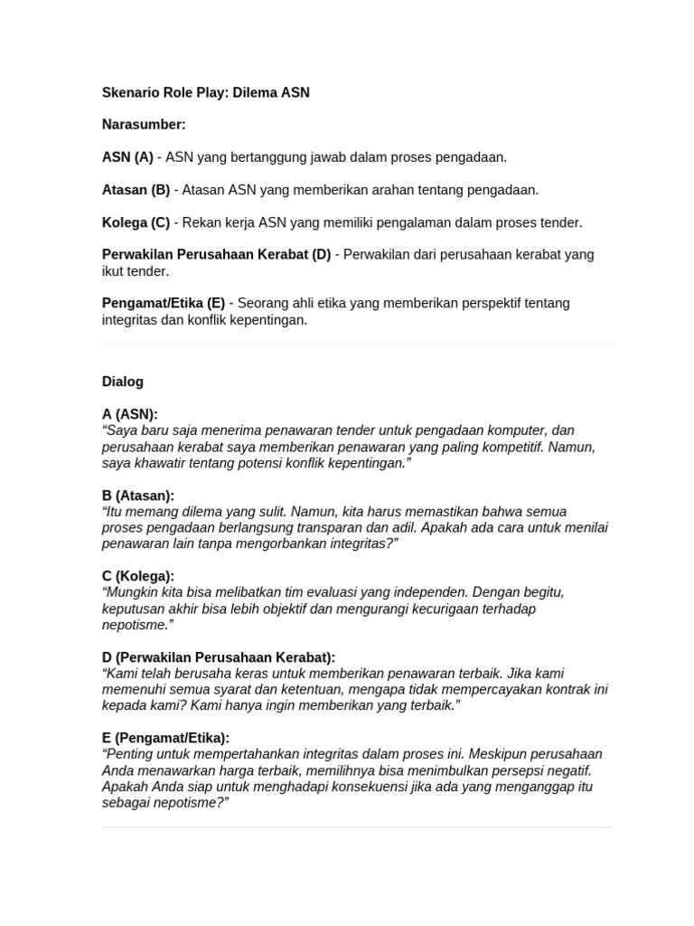 Skenario Role Play DILEMA ASN | PDF