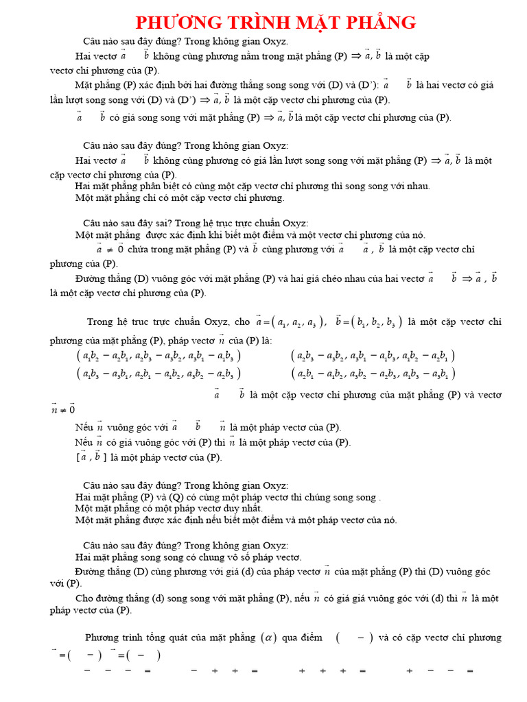 Trac Nghiem PHUONG TRINH MAT PHANG | PDF