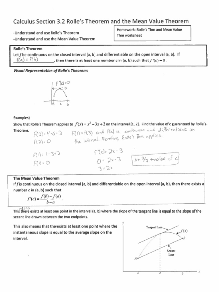 3.2 Rolles Theorem and Mean Value Theorem Notes | PDF