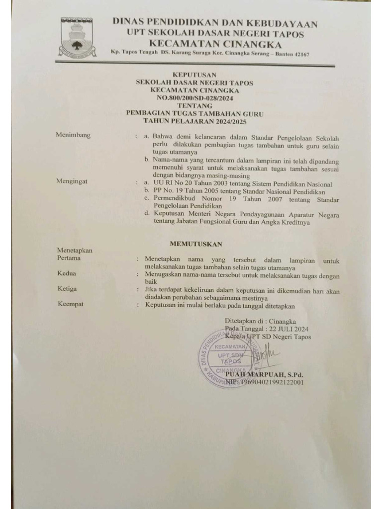 Sk Pembagian Tugas 2024-2025 | PDF