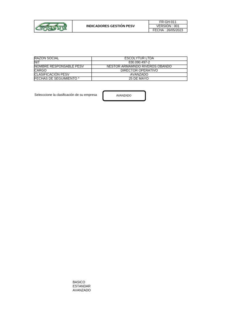 FR-GH-011 Indicadores Pesv | PDF