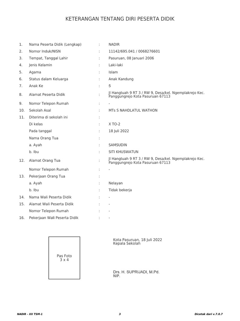 Nadir - Xii Tsm-1-Identitas | PDF