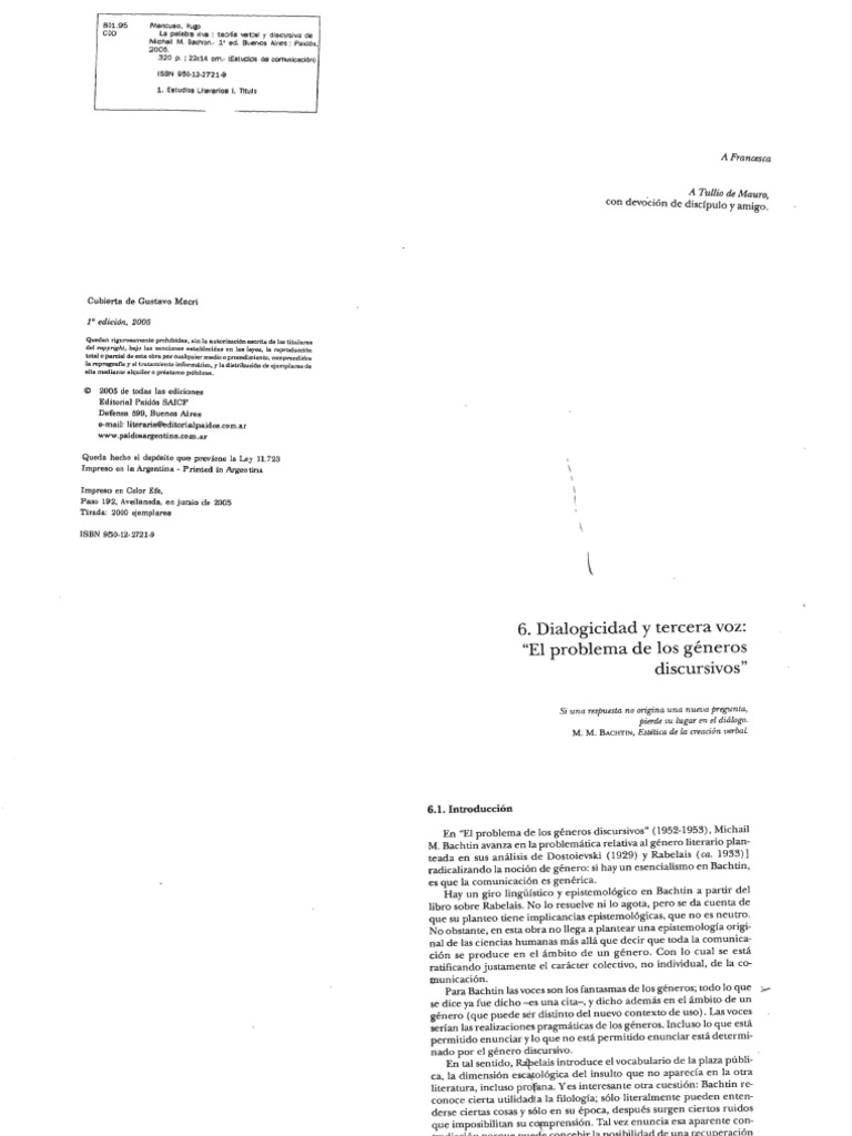 Mancuso (2005) Dialogicidad y Tercera Voz | PDF