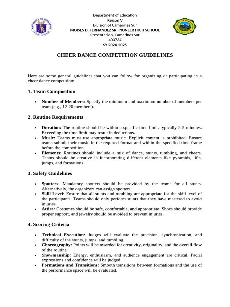 Cheer Dance Competition Guidelines 2024 | PDF | Cheerleading | Dances